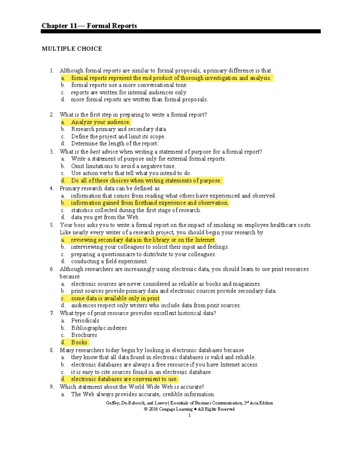 Chapter 10 - Formal Reports: Key Concepts and Multiple Choice Questions ...