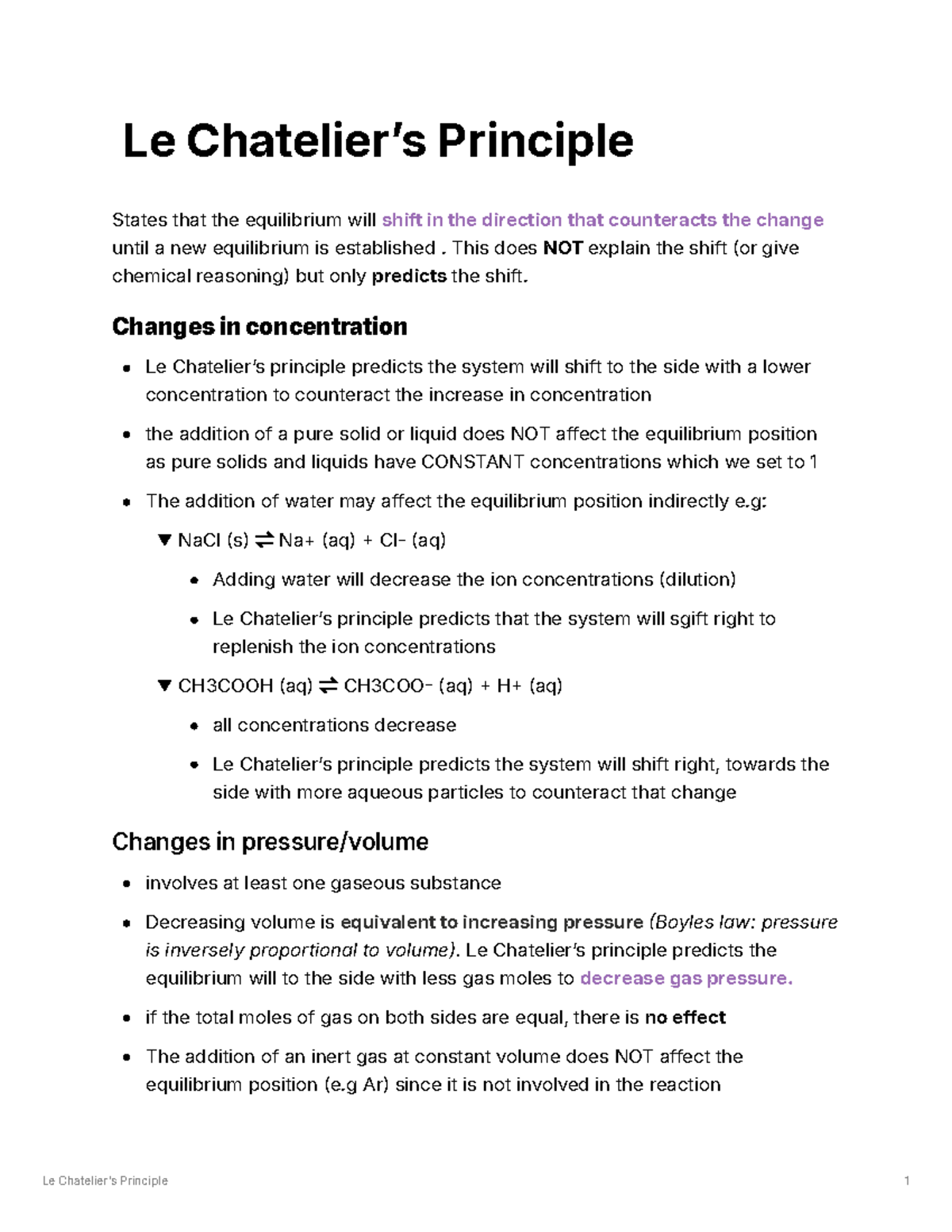 Le Chatelier's Principle: Equilibrium Shifts Explained (CHEM101) - Studocu