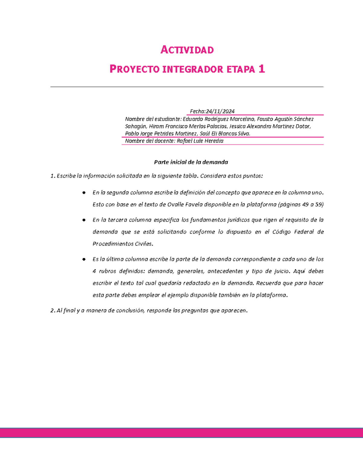 Proyecto Integrador - Etapa 1 Derecho Procesal Civil - Demanda Civil - Studocu