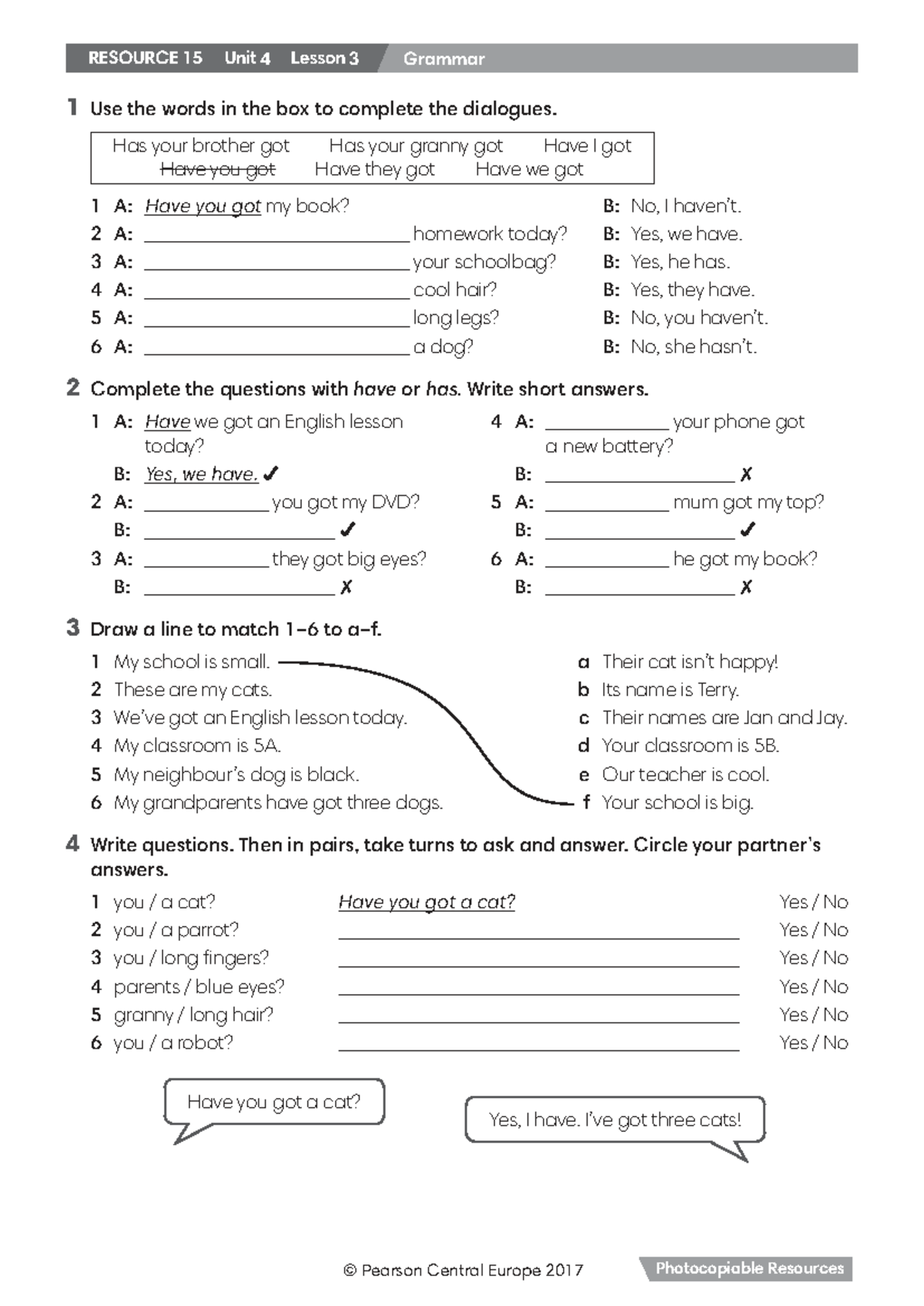 RESOURCE 15 Unit 4 Lesson 3: Grammar Exercises for Class 4 - Studocu