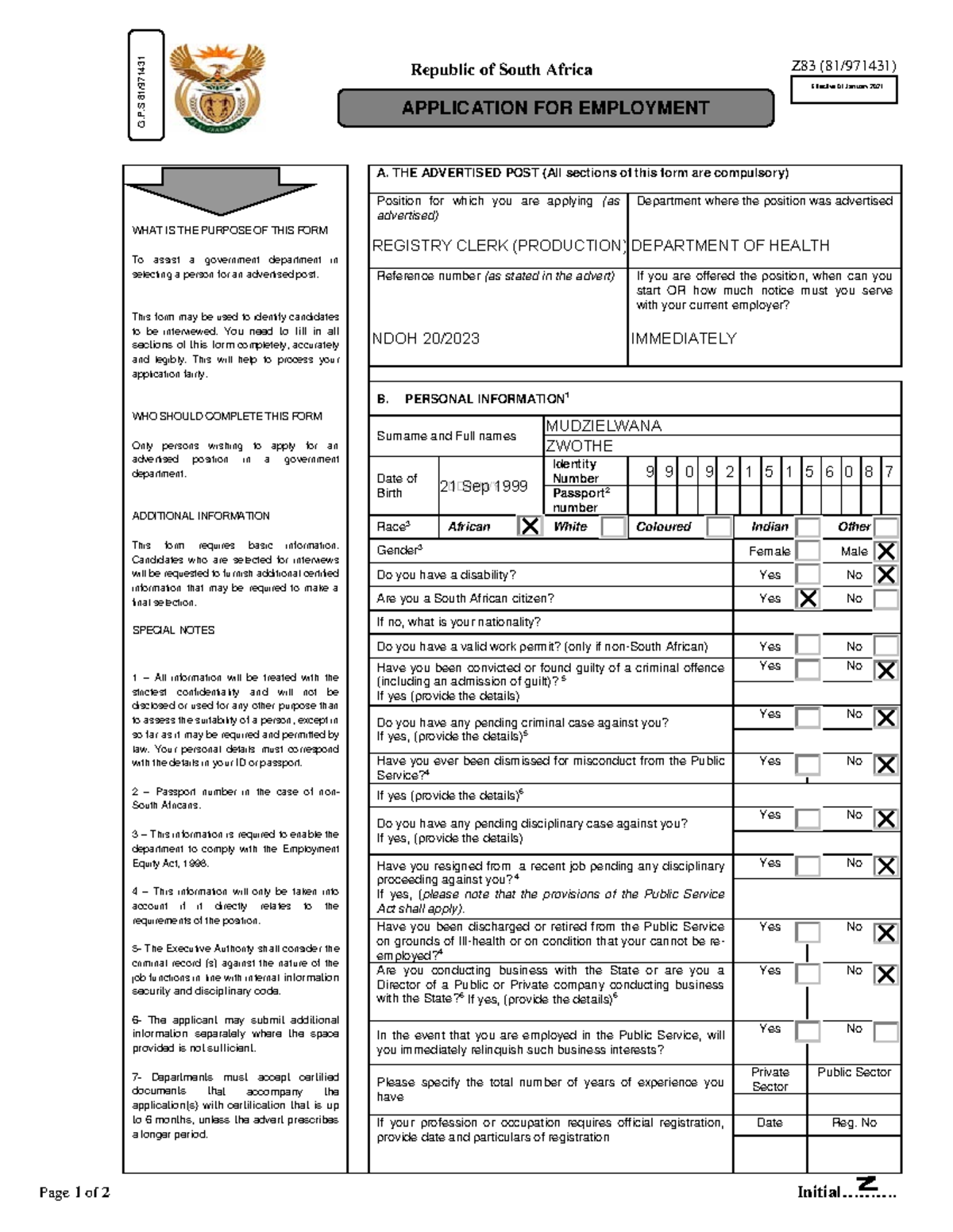 Z83 2021 Police Application Form ≡ Fill Out Printable PDF Forms
