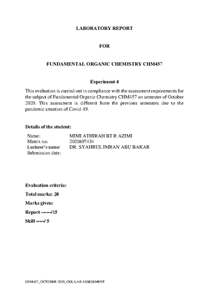 CHM457 EXP 1 - Acid-Base Extraction Lab Report & Results - Studocu