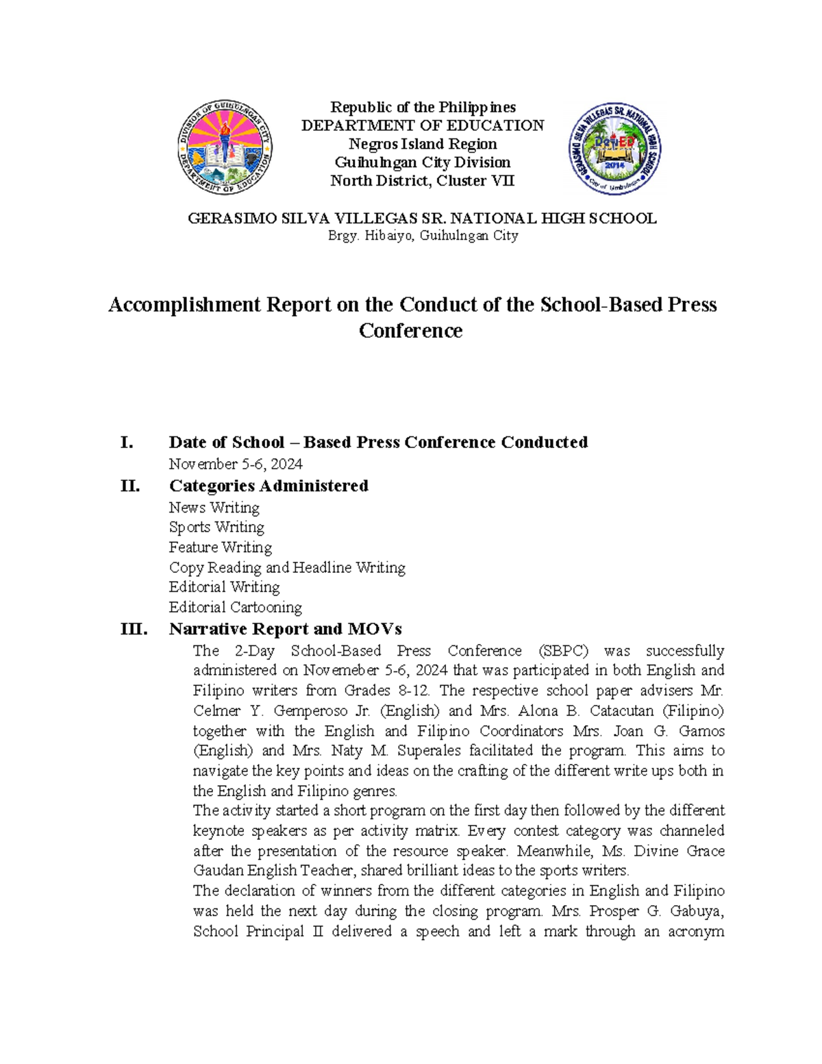 School- Paper - Republic of the Philippines DEPARTMENT OF EDUCATION ...