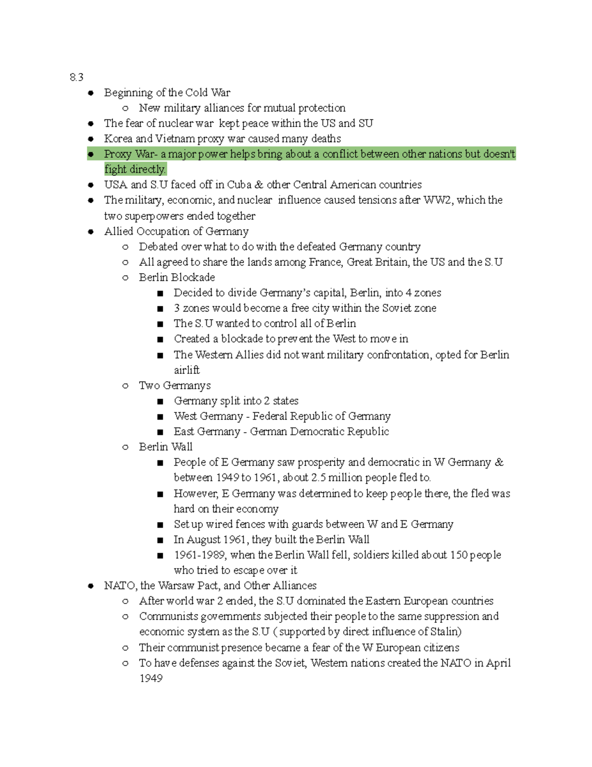 World History Study Outline: Cold War & Proxy Wars (Units 8.3 & 8.4 ...