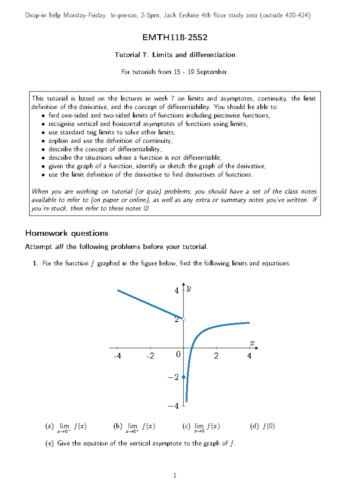 EMTH118 S2 Tutorial 07: Limits & Differentiation Study Guide - Studocu