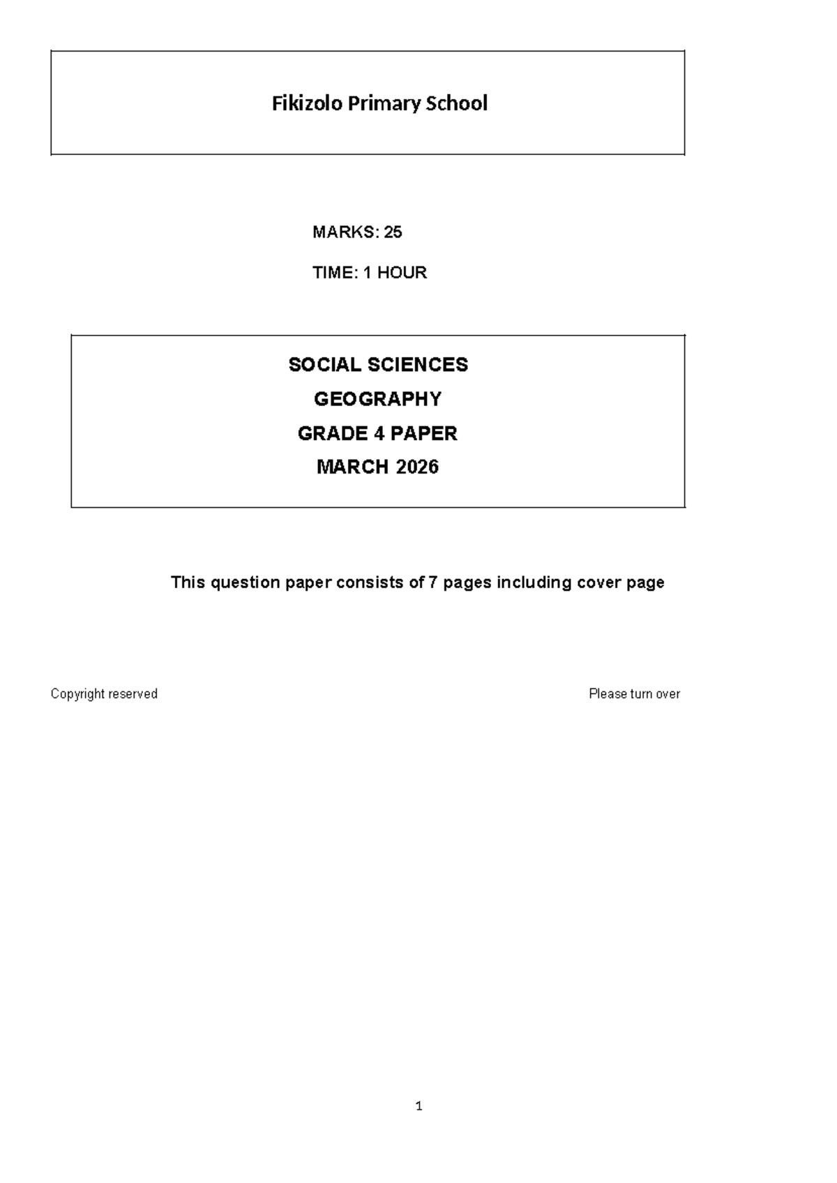 Geography Grade 4 Term 1 Exam Paper - March 2026 - Studocu