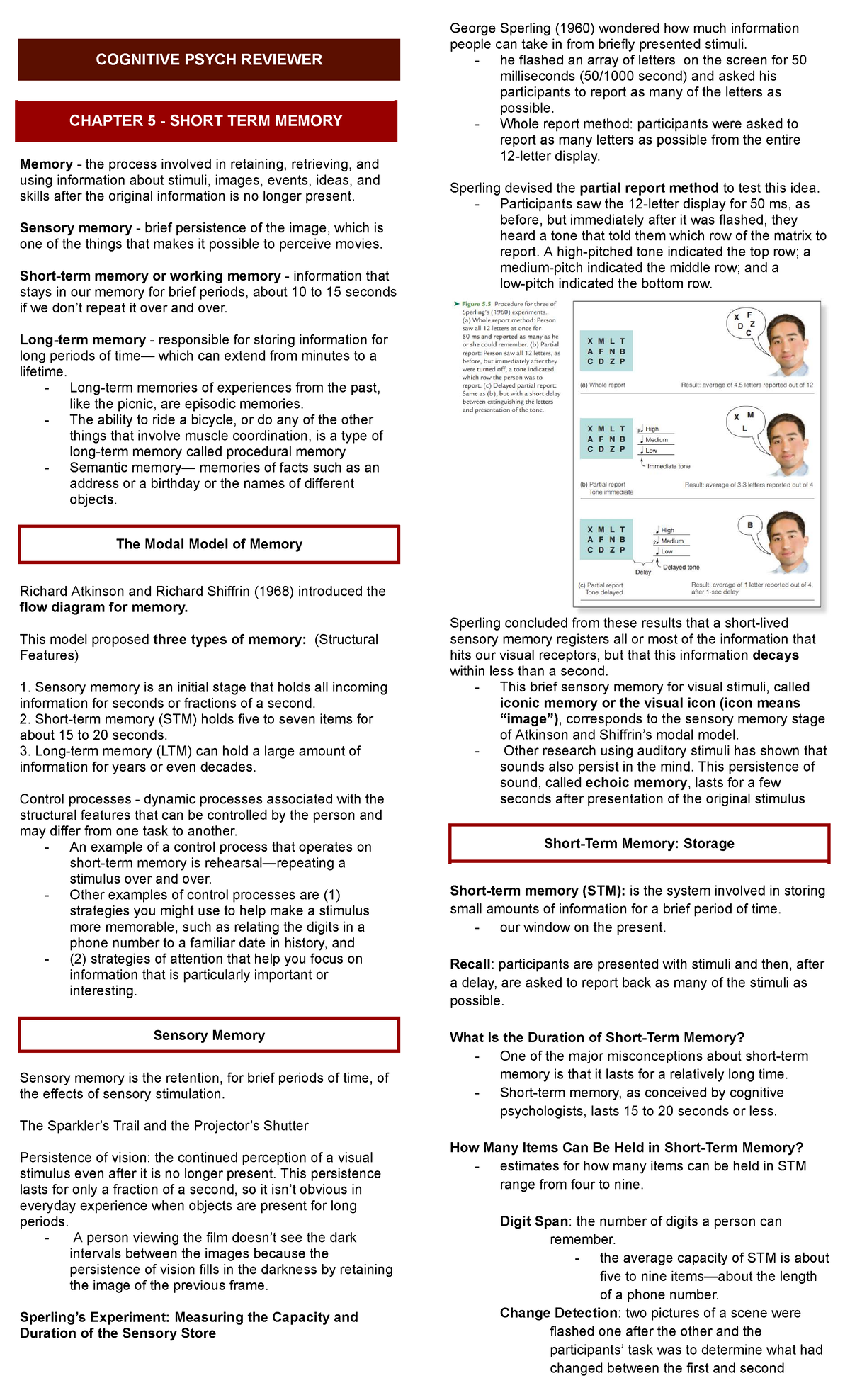 COG 101: Cognitive Psych Reviewer - Chapter 5: Short Term Memory - Studocu