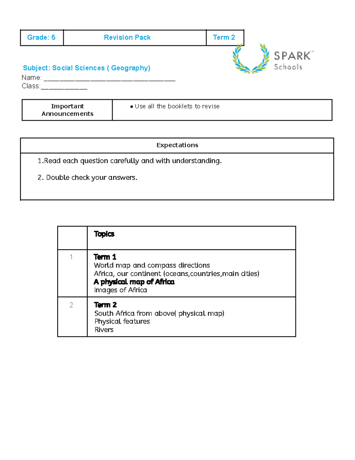 Grade 5 Geography Revision Pack (Social Sciences Term 2) - Studocu