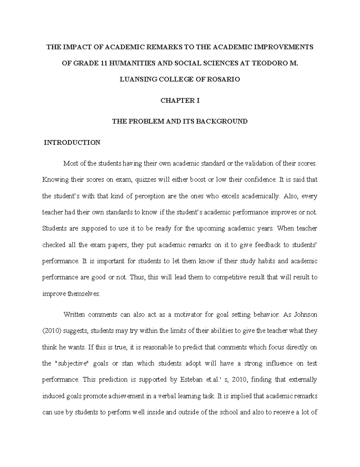 The Impact of Academic Remarks on Grade 11 Humanities & Social Sciences ...