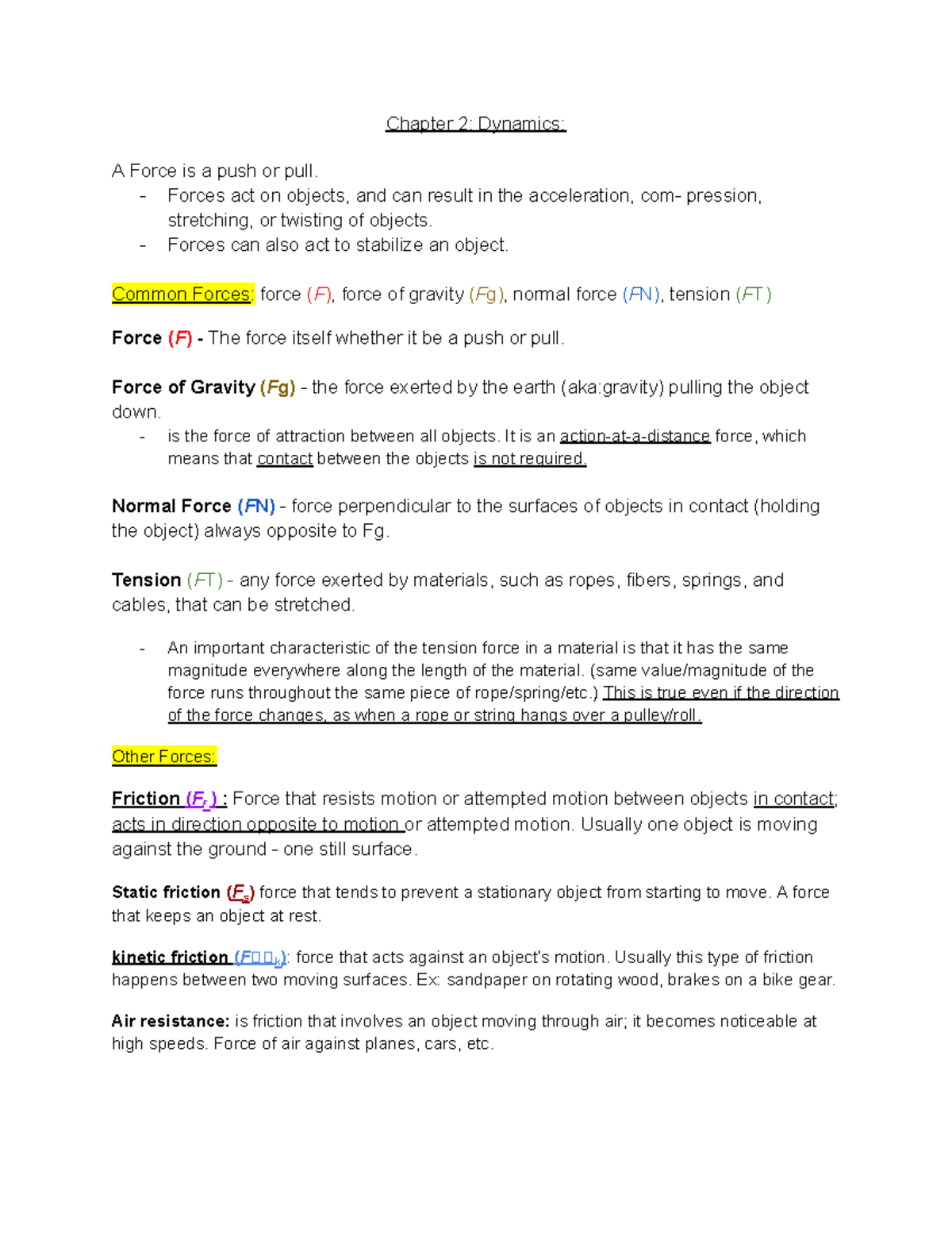 SPH4U Chapter 2: Dynamics - Understanding Forces and Their Effects ...