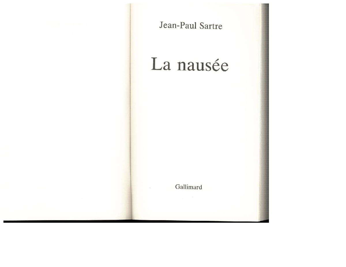La Nausée de Sartre : Cahiers de Roquentin (1932) - Studocu