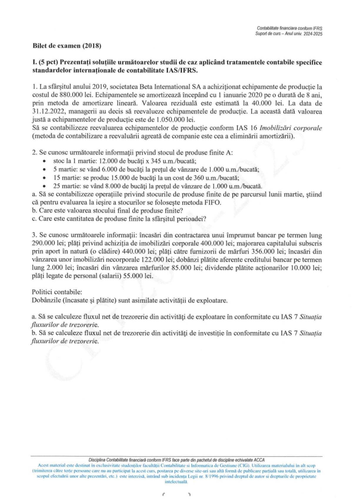 Model de examen IFRS - Contabilitate financiară conform IFRS (2018-2019 ...