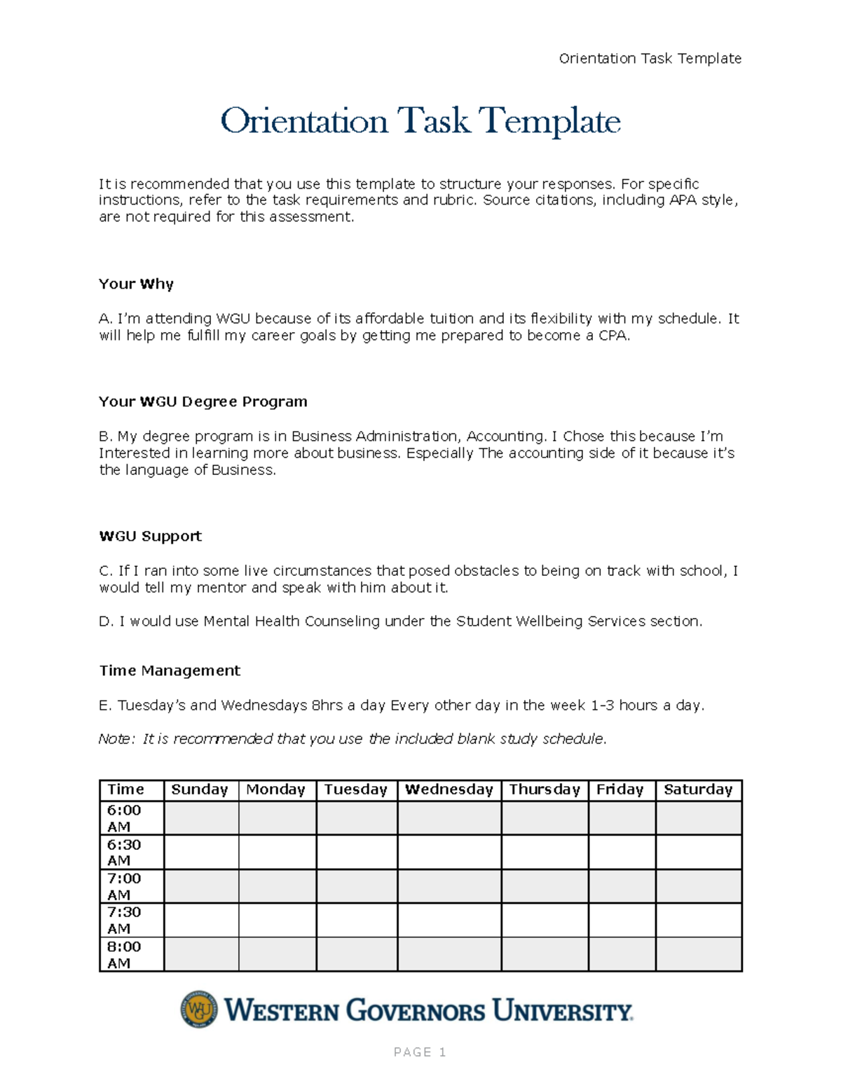 Orientation Task Template - For specific instructions, refer to the ...