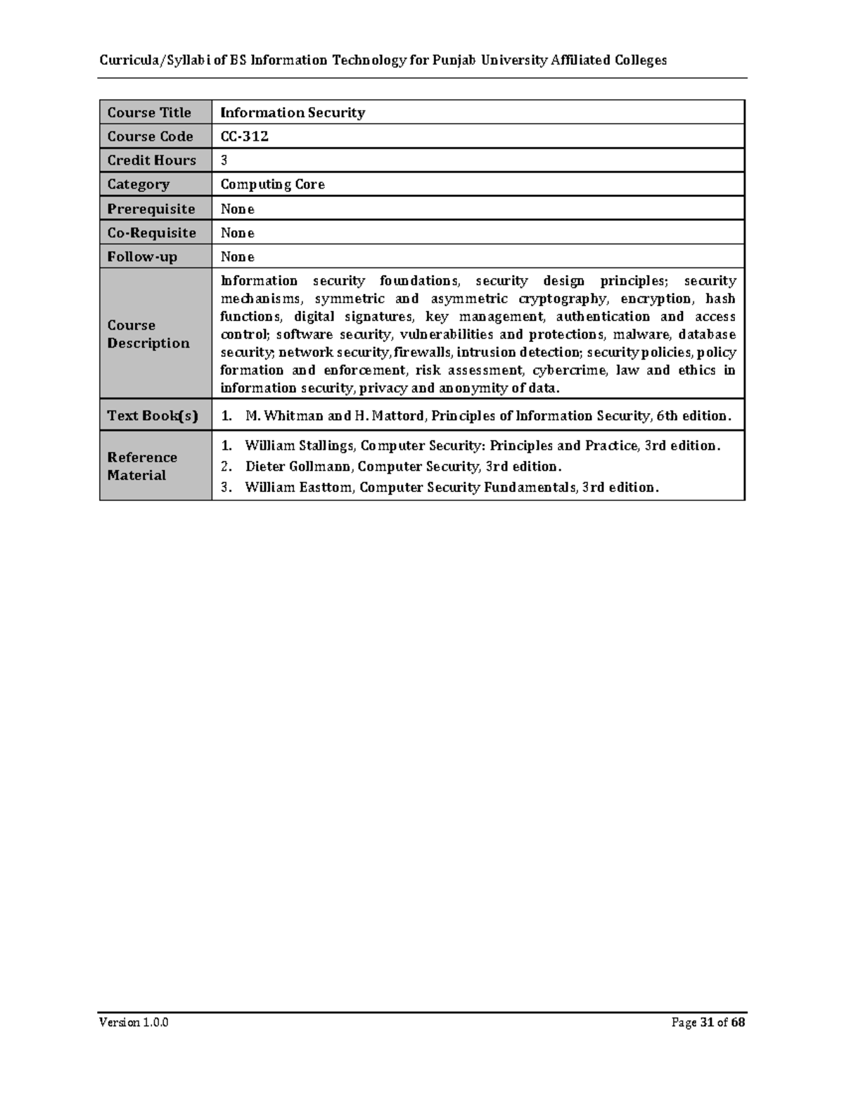 CC312 - Information Security Course Overview and Essentials - Studocu