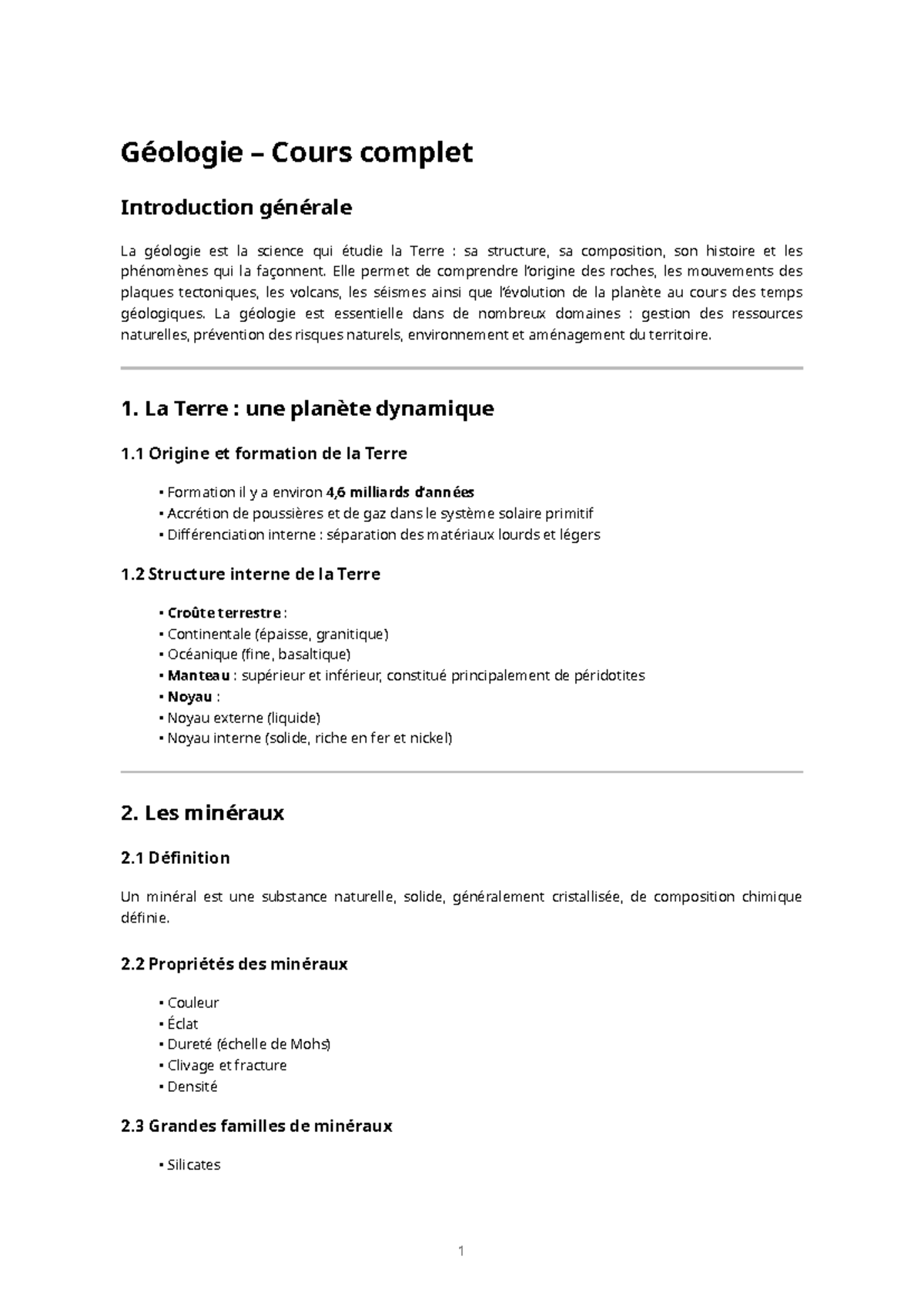 Géologie Cours Complet : Introduction et Concepts Fondamentaux - Studocu