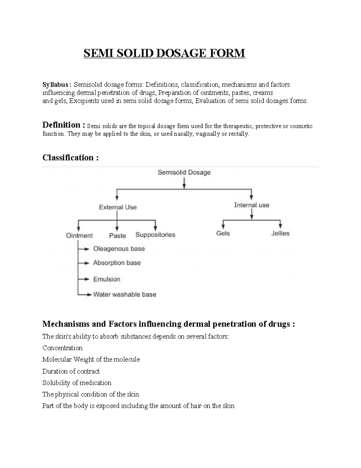 Semi solid doses form - SEMI SOLID DOSAGE FORM Syllabus : Semisolid ...
