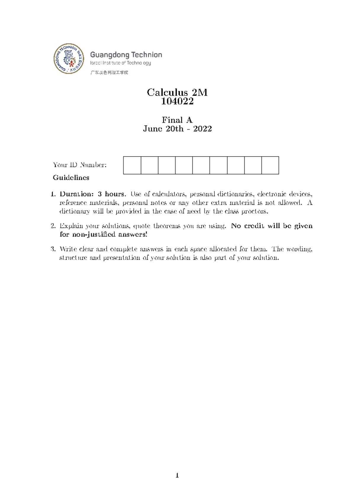 Calculus 2M 104022 - Final Exam Review Notes - Studocu