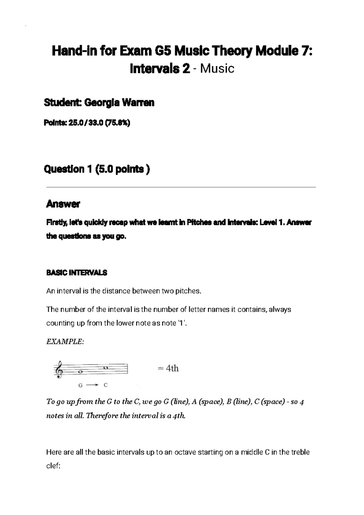 G5 Music Theory Exam: Module 7 - Intervals 2 Study Guide - Studocu