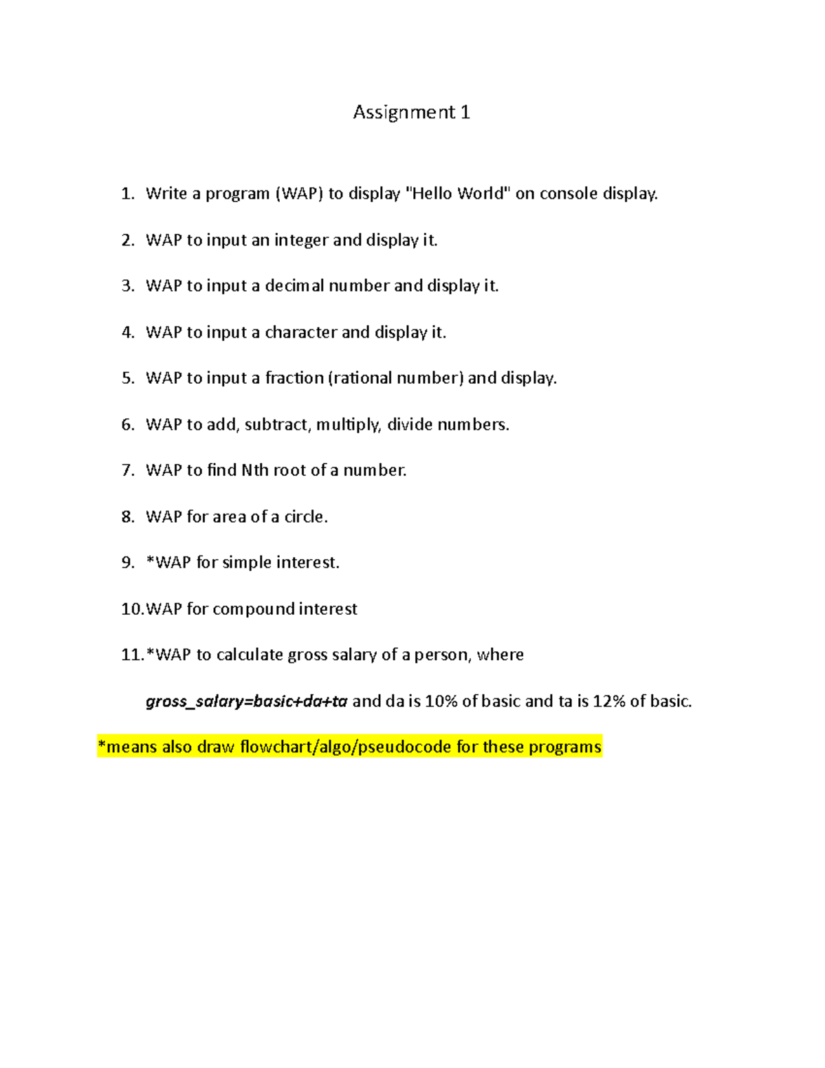A1 - Solutions - Assignment 1 Write a program (WAP) to display "Hello World" on console - Studocu