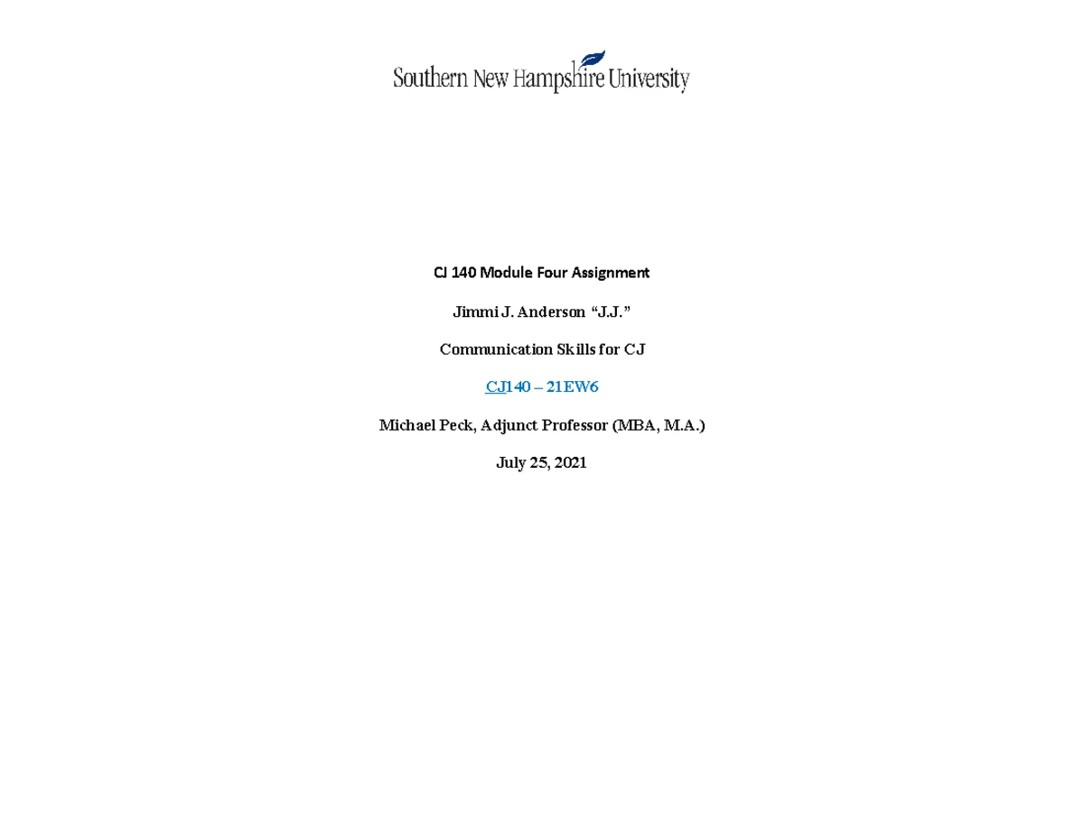 CJ 140 Module Four Assignment - J.J. Anderson - CJ 140 Module Four ...