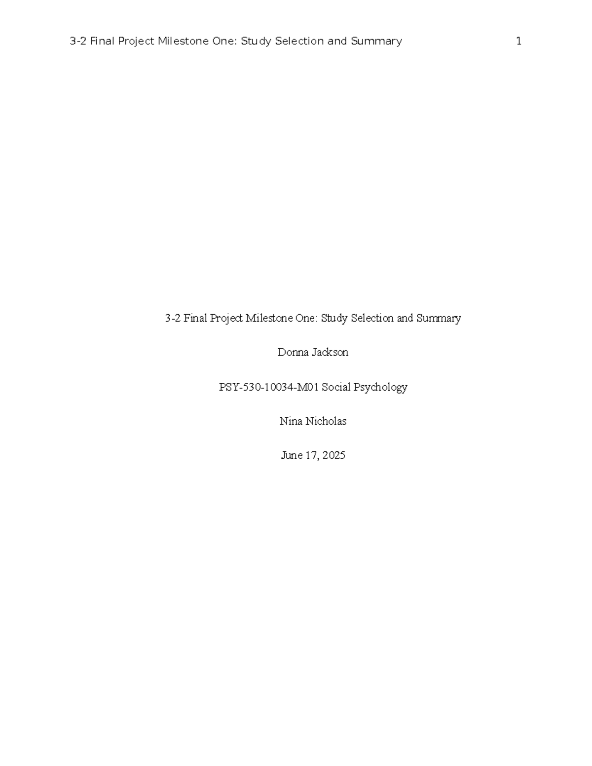 PSY 301: Final Project Milestone 1 - Study Selection & Summary - Studocu
