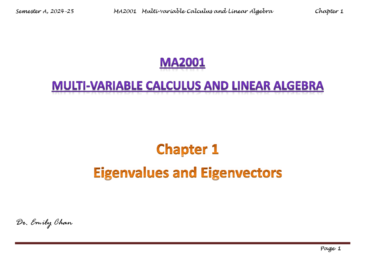MA2001 Calculus & Linear Algebra: Chapter 1 - Eigenvalues ...
