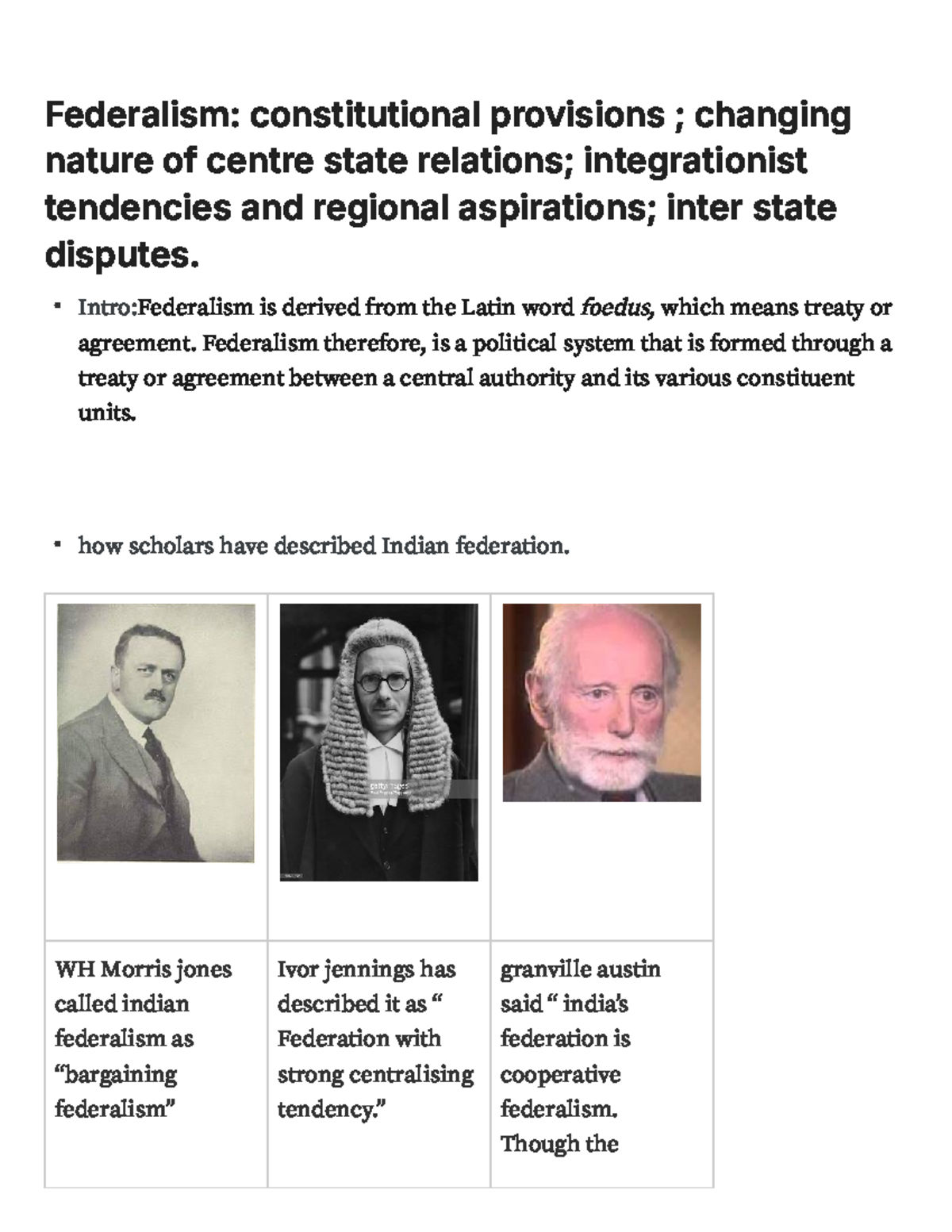 Federalism constitutional provisions ; changing nature of centre state ...