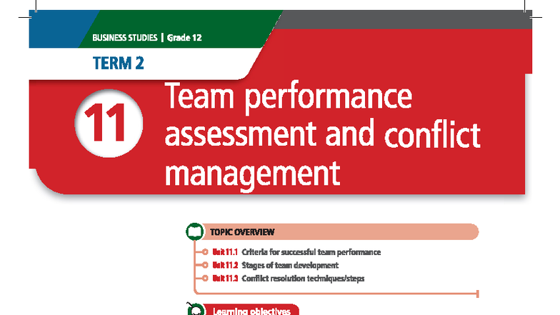 BUSINESS STUDIES GRADE 12 TERM 2 Team Performance & Conflict Management ...