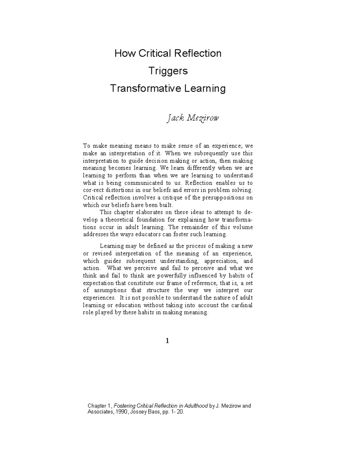 Transformative Learning Through Critical Reflection: Insights from ...