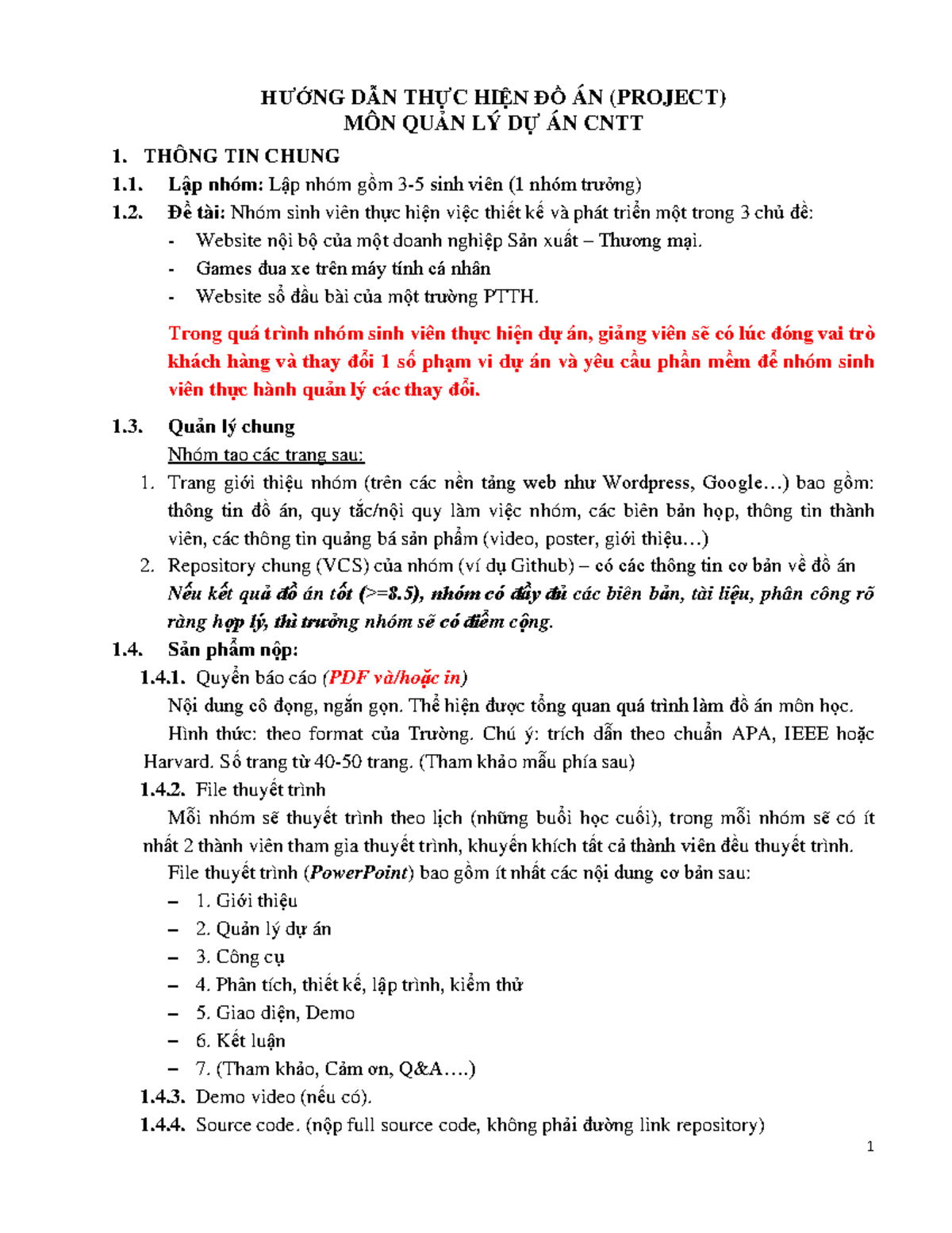 Hướng Dẫn Thực Hiện Đồ Án QLDA CNTT - Project Guidelines 2023 - Studocu