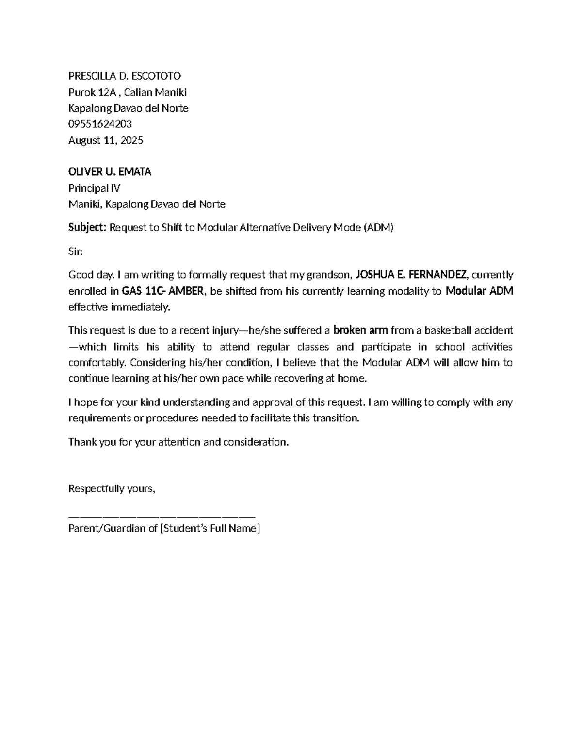 Request for Modular ADM Shift for GAS AMBER Student - Studocu