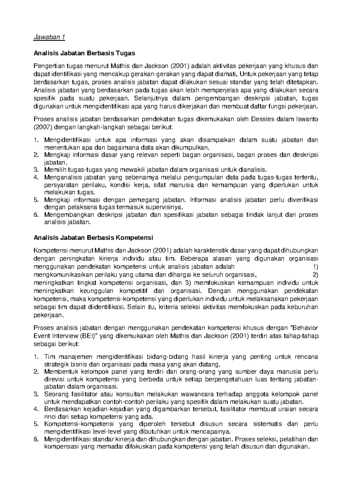 Tugas 1 EKMA4214: Deskripsi Jabatan untuk Staf Pengembangan SDM - Studocu