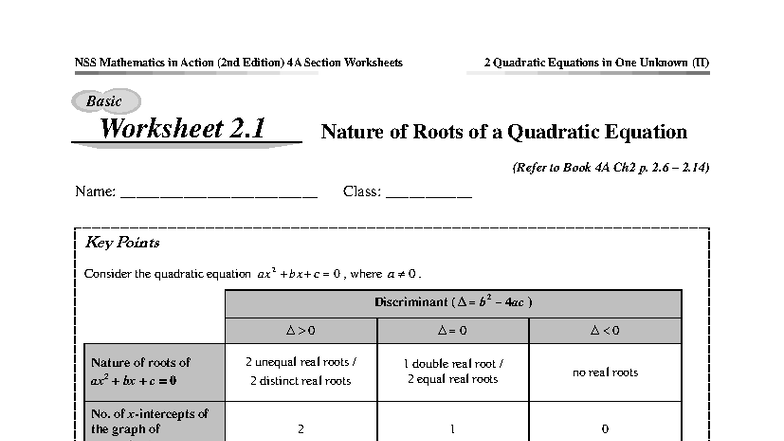 503965166 4A02 WS Quadratic Equations in One Unknown II - Nature of ...