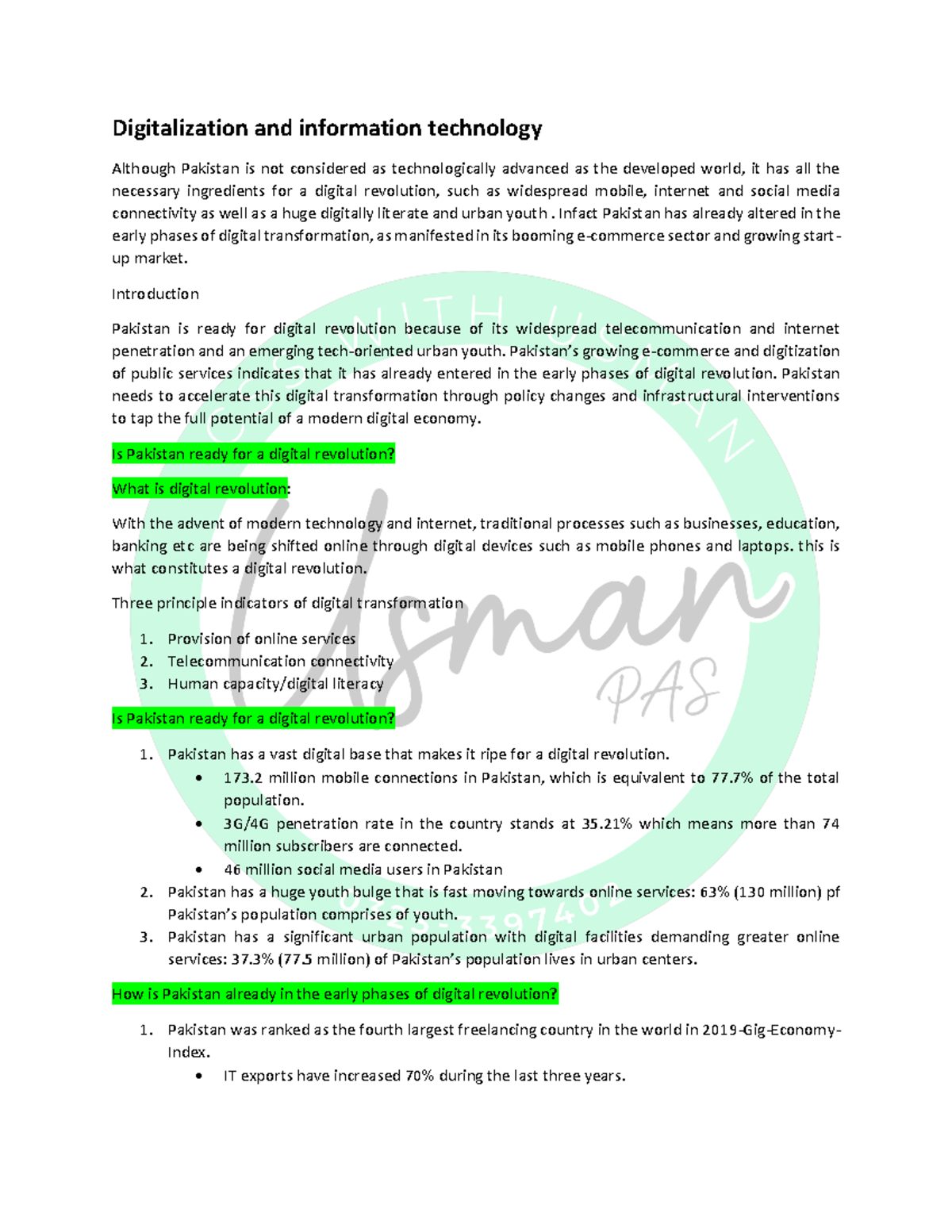 Digitalization in Pakistan: A Pathway to a Digital Revolution - Studocu