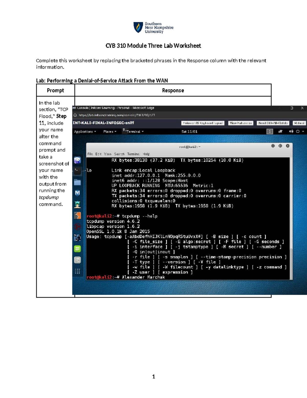 CYB 310 Module Three Lab Worksheet: Attack & NAT Implementation - Studocu
