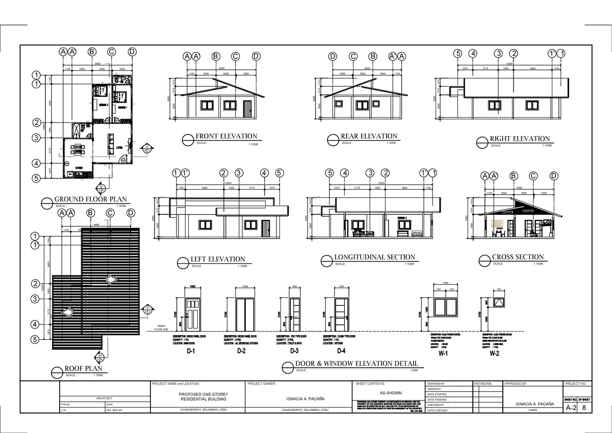 Elevation Details for Proposed One-Storey Residential Building (ARCH ...