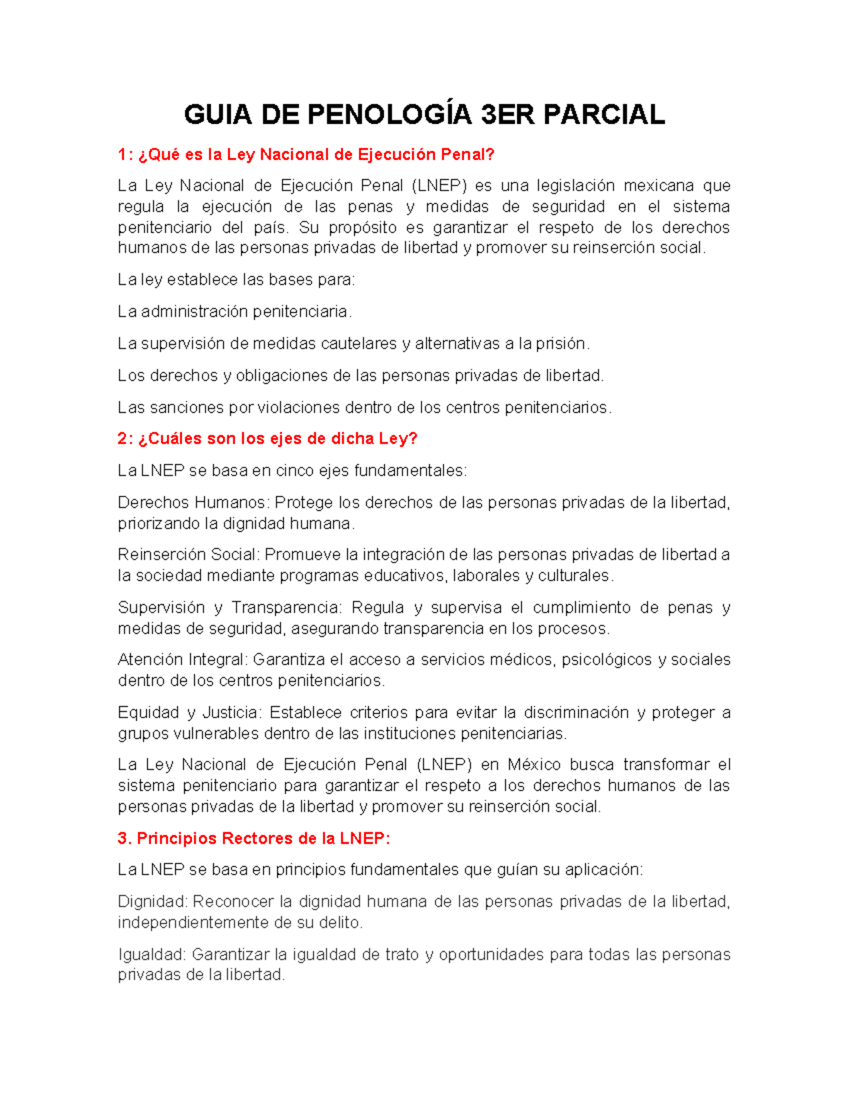 GUÍA DE PENOLÓGÍA 3ER PARCIAL: Ley Nacional de Ejecución Penal - Studocu