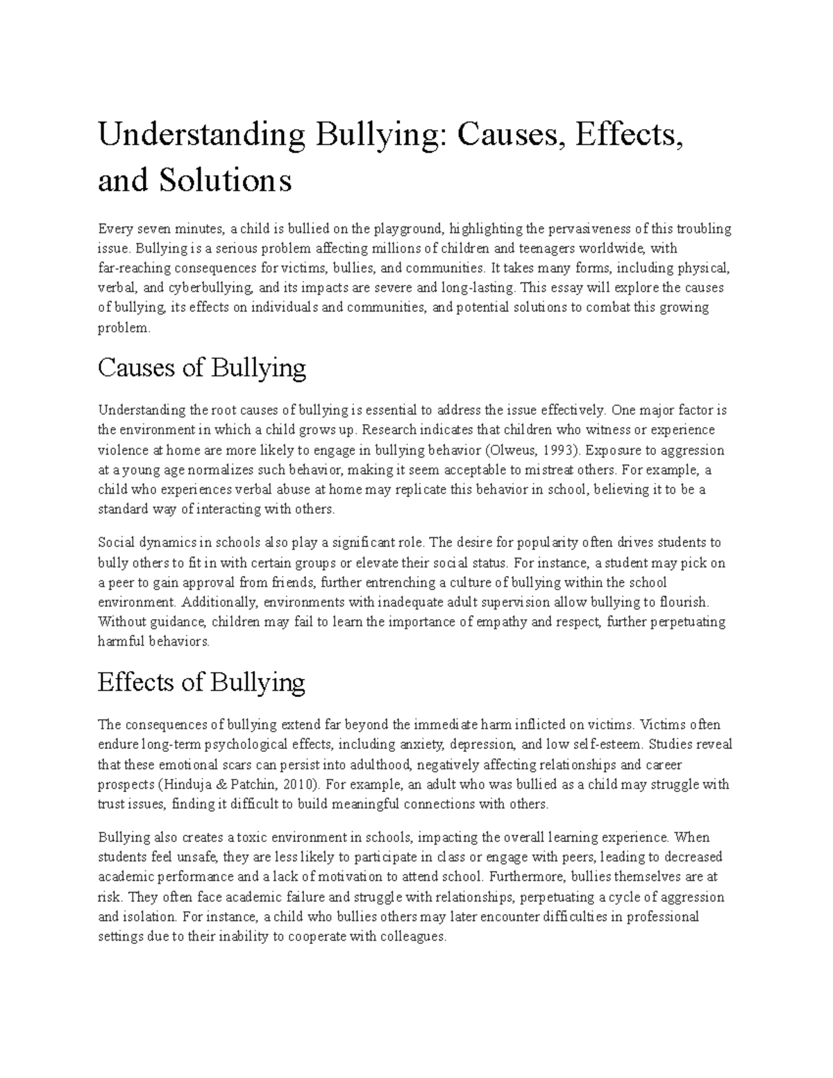 Understanding Bullying: Causes, Effects, and Solutions - Essay Notes ...