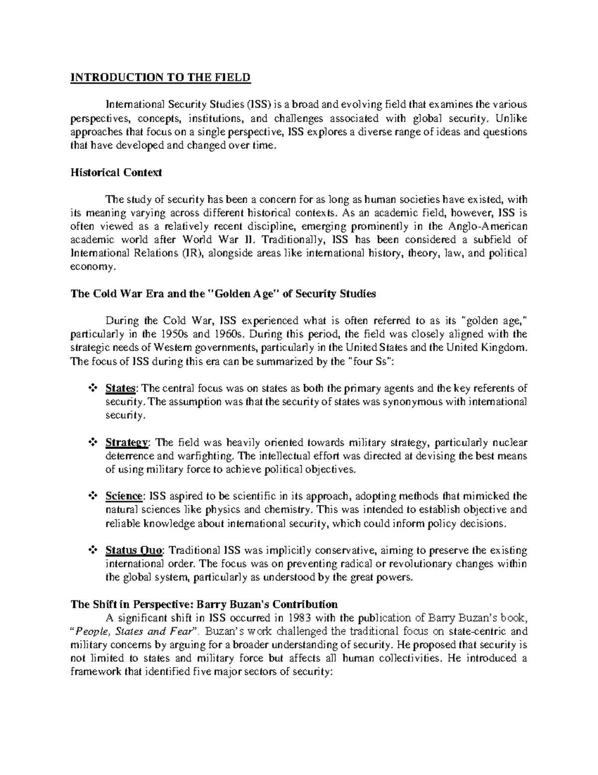 BS IR - IR 3102 - W1-L1 - Overview of International Security Studies - Studocu