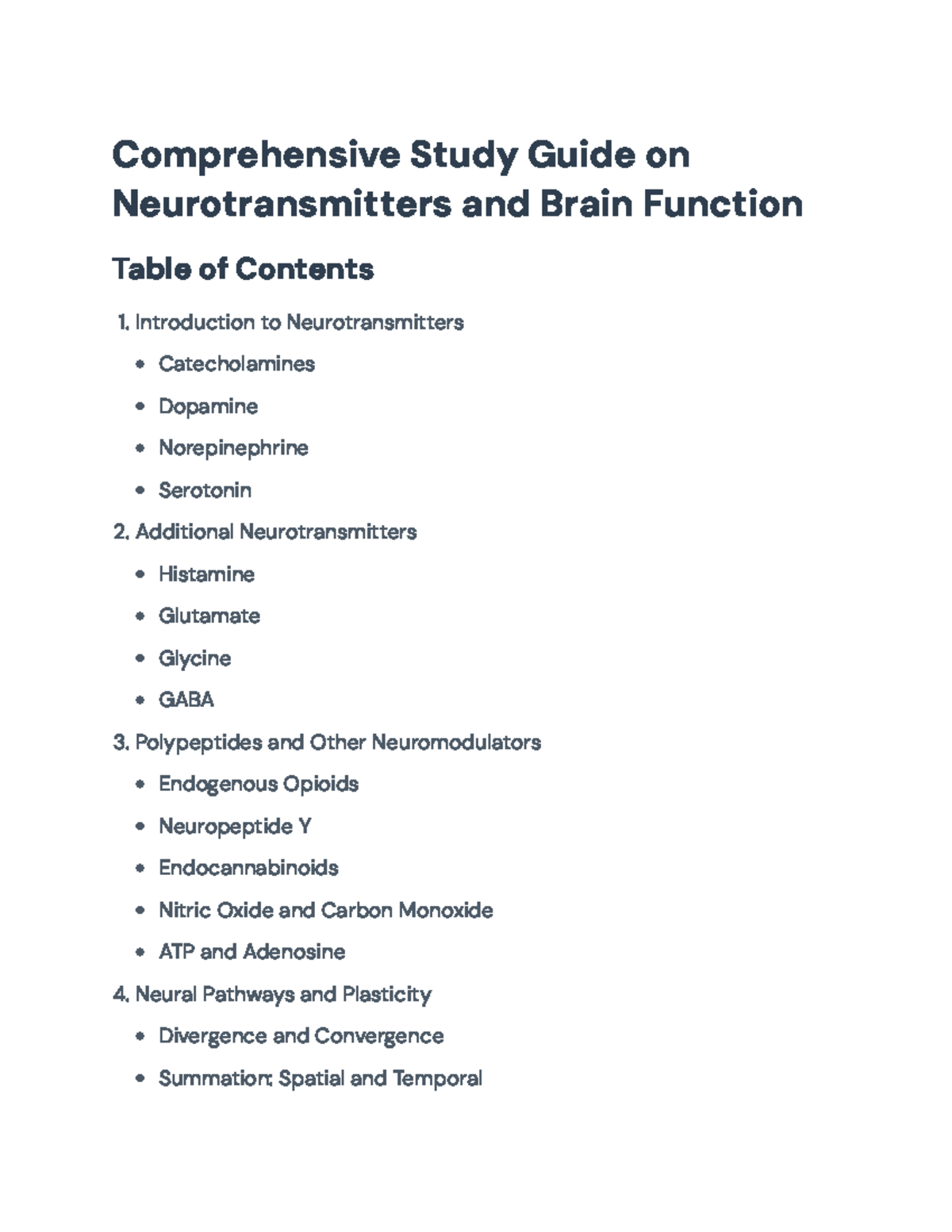 Comprehensive Study Guide on Neurotransmitters & Brain Functions【NEURO 101】 - Studocu
