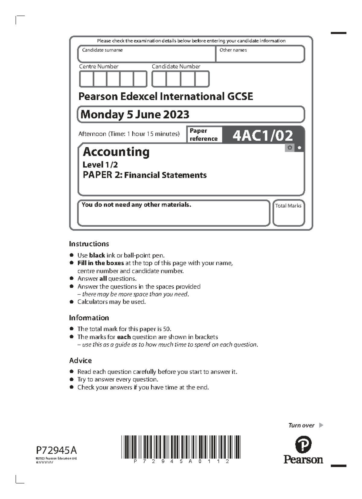 2023 May QP 4AC1 2 - Accounting Paper 2: Financial Statements Exam ...