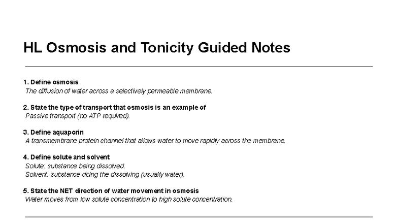 HL Biology: Osmosis and Tonicity Study Notes - Studocu