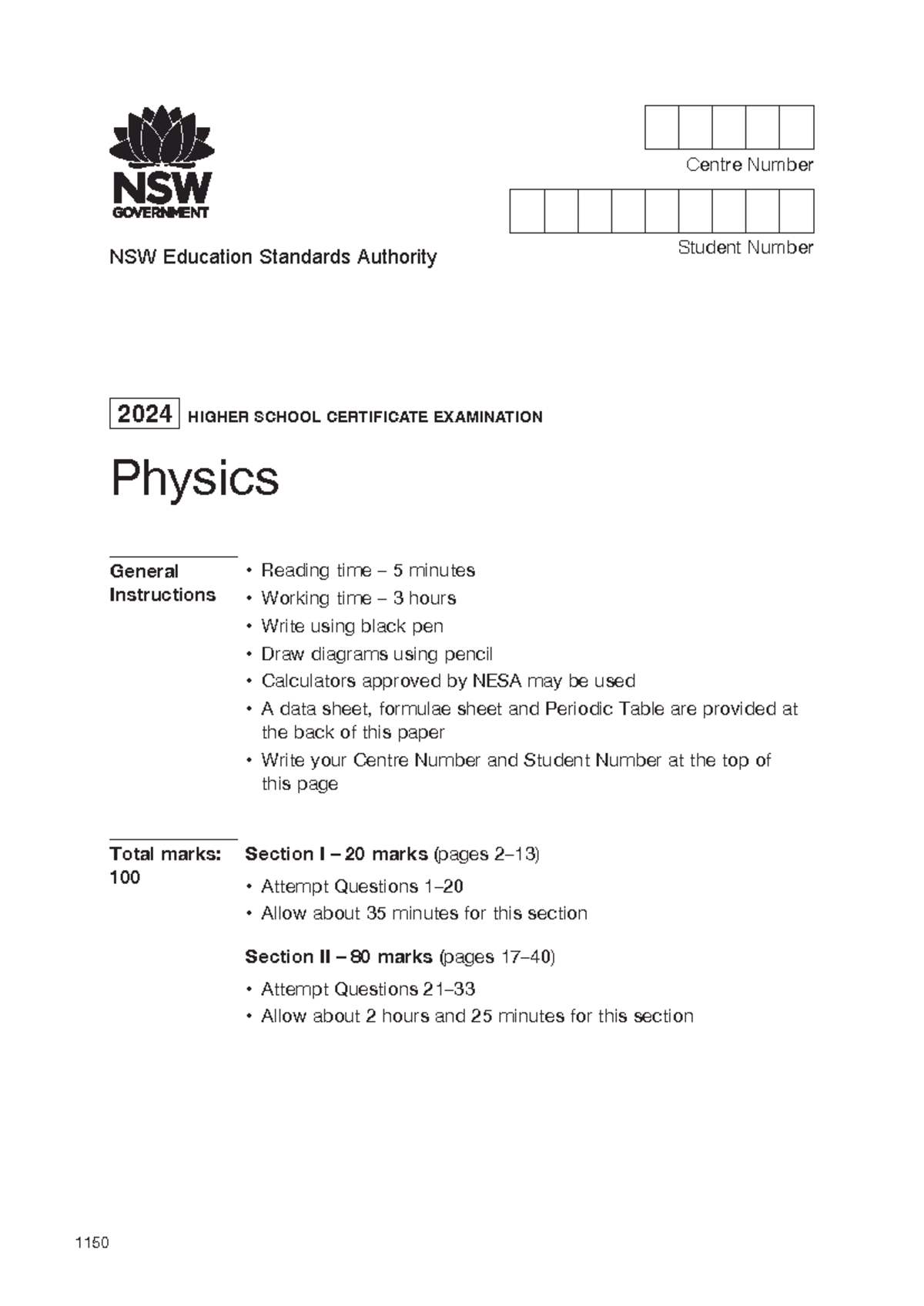 2024 HSC Physics Past Exam Paper - General Instructions - Studocu