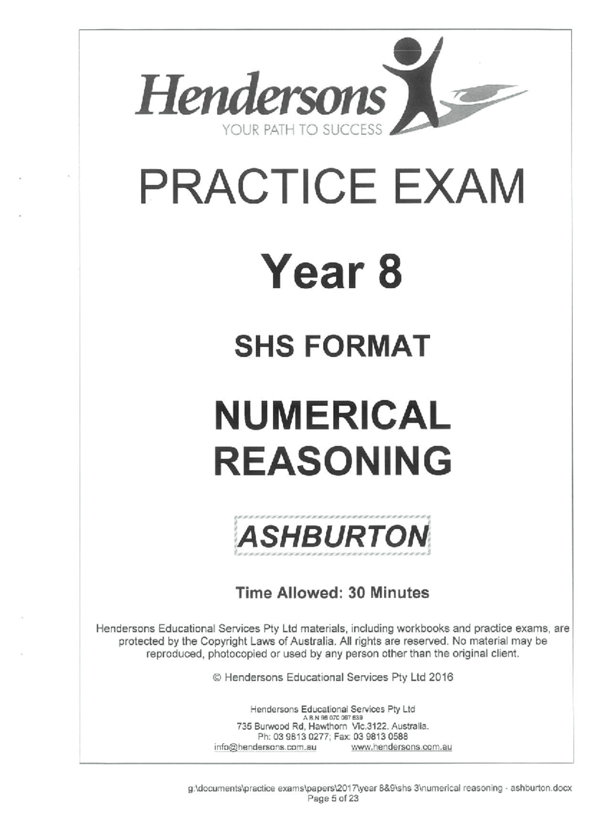 Numerical Reasoning 2020 Practice Test - Year 8 SHS Format - Studocu