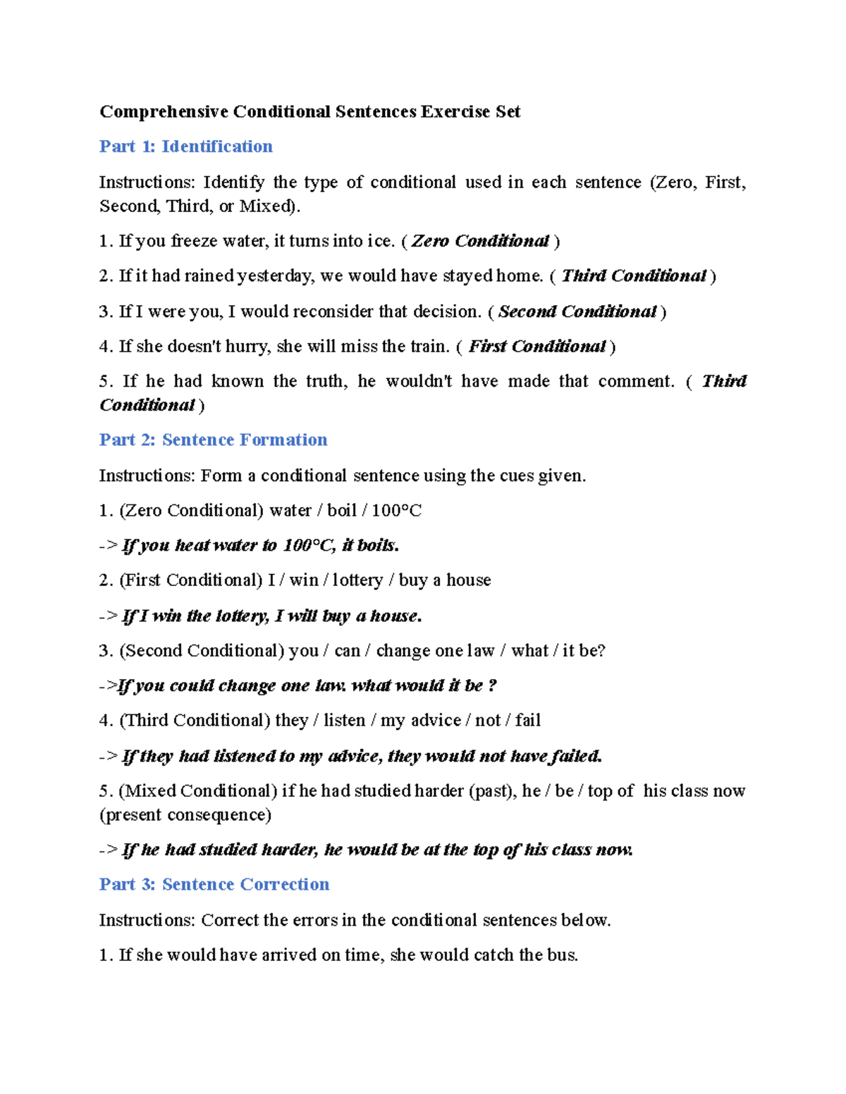 Session 6 - homework - Comprehensive Conditional Sentences Exercise Set ...