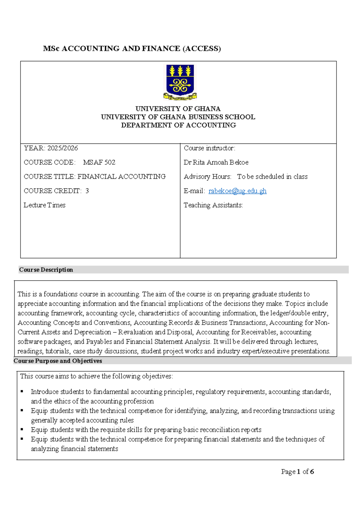 2025-2026 MSAF 502 - Financial Accounting Course Outline - Studocu