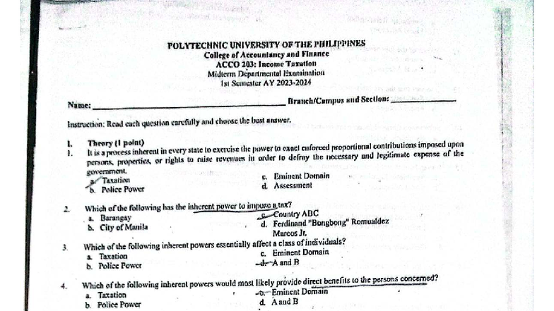 ACCO 203: Income Taxation Midterm Exam Review Notes - Studocu