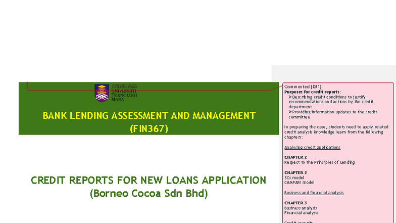 FIN367 Credit Report Analysis for Borneo Cocoa Sdn Bhd Case Study - Studocu