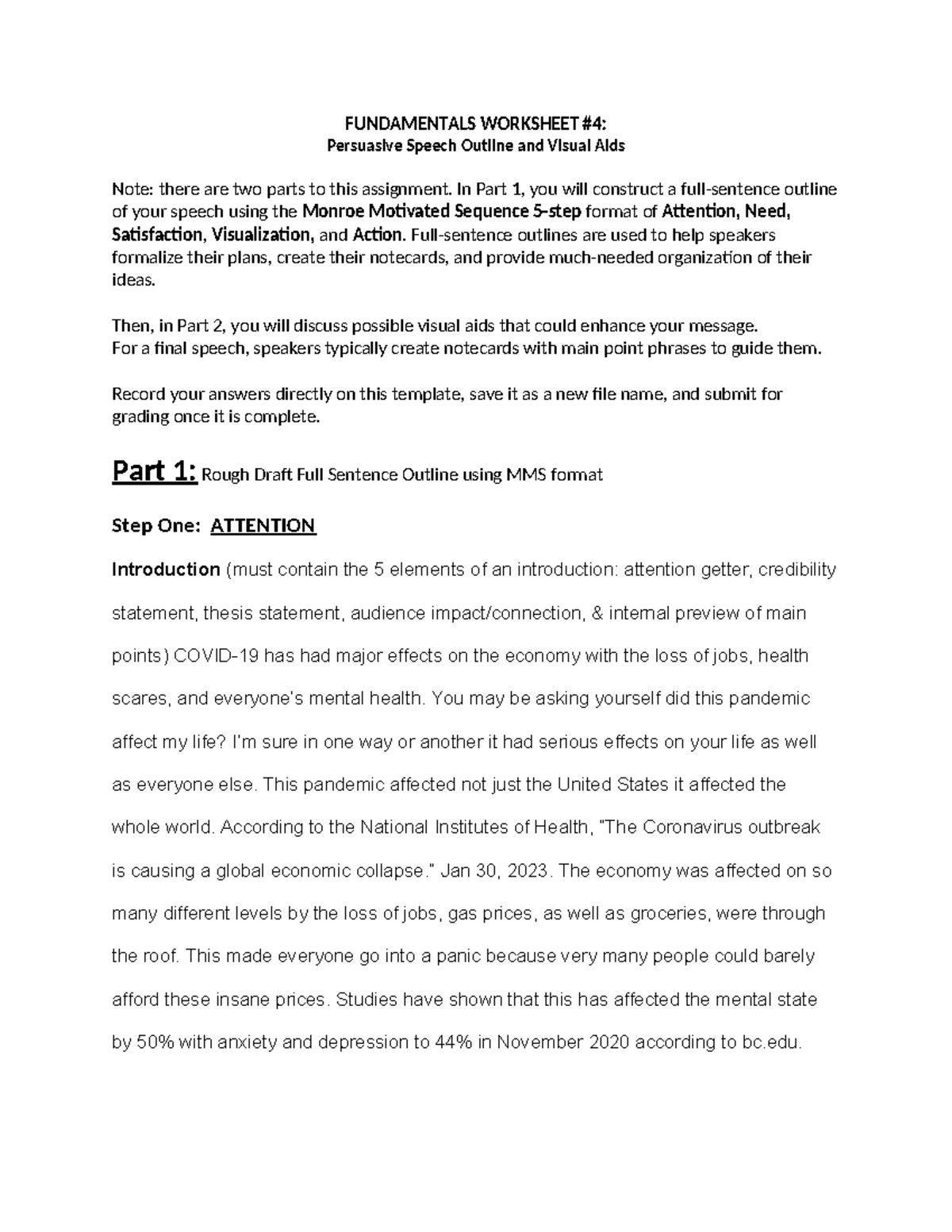 Persuasive Speech Worksheet #4: COVID-19 Effects on Society - Studocu