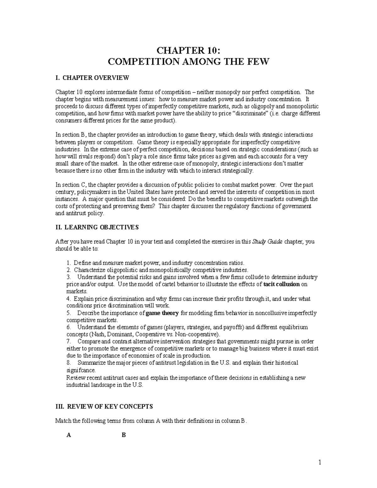 CHAPTER 10: COMPETITION AMONG THE FEW - Study Guide - Studocu